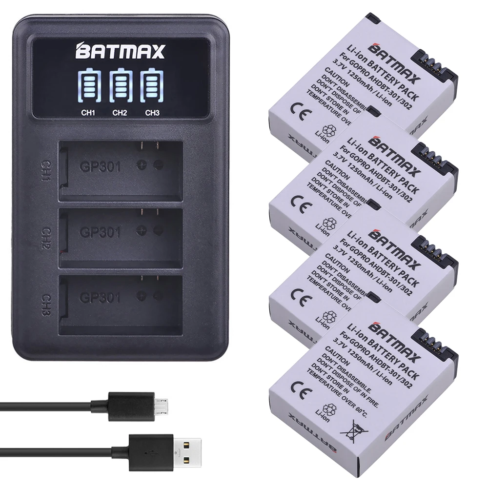 4Pcs-1250mAh-Hero-3-Gopro-Hero3-Battery-Replacement-LED-Dual-USB ...