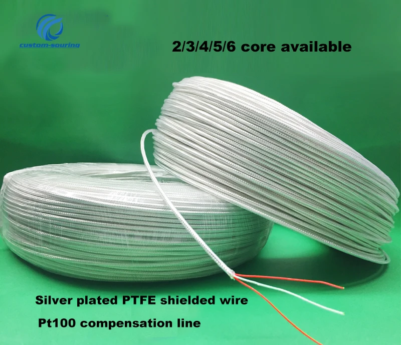 2m High Temperature Pt100 Compensation Wire Pt100 Ptfe Silver Plated Shielded Wire 2/3/4/5/6 ...