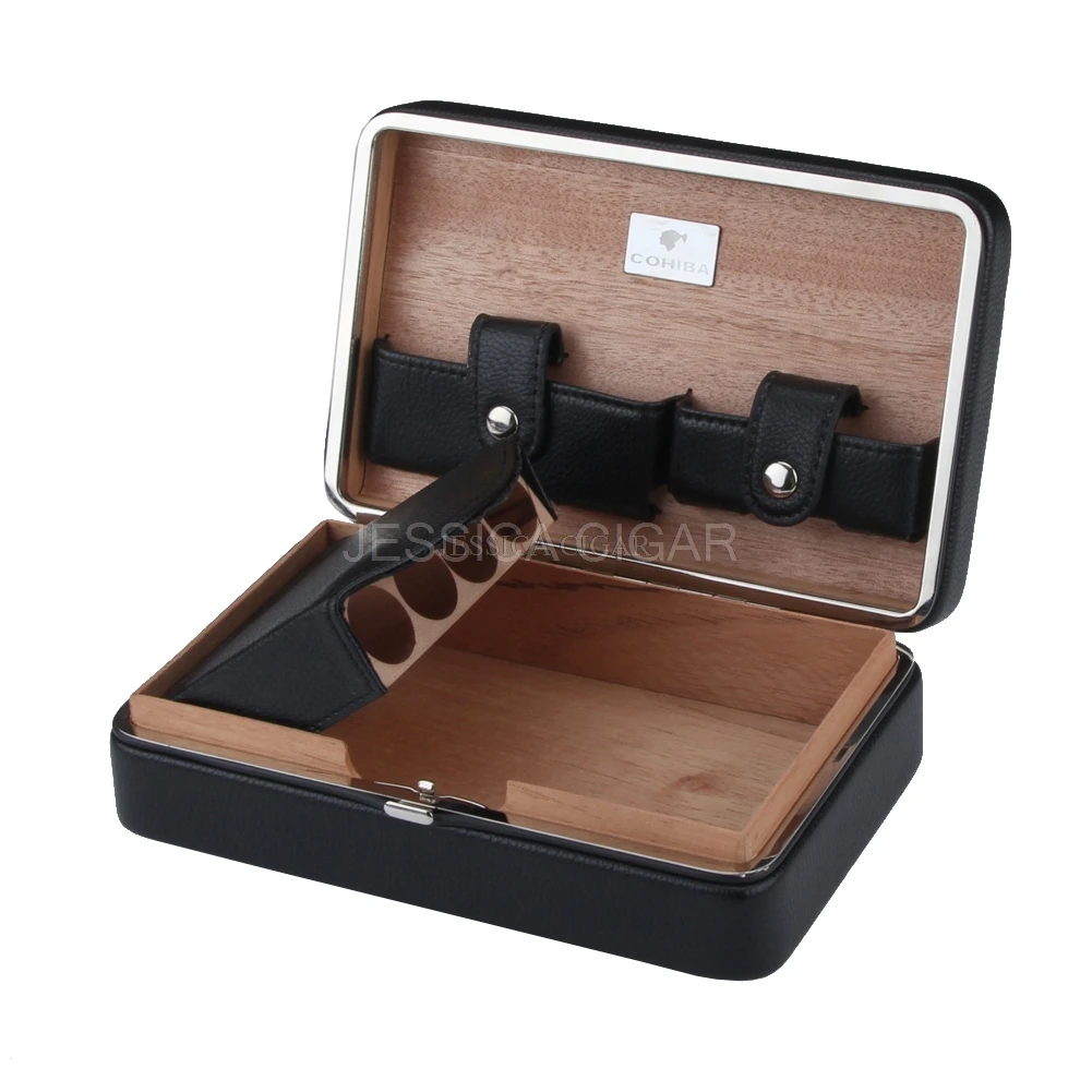 Genuine Leather Travel Fixed 4 Tubes Cigar Humidor Holder Portable ...