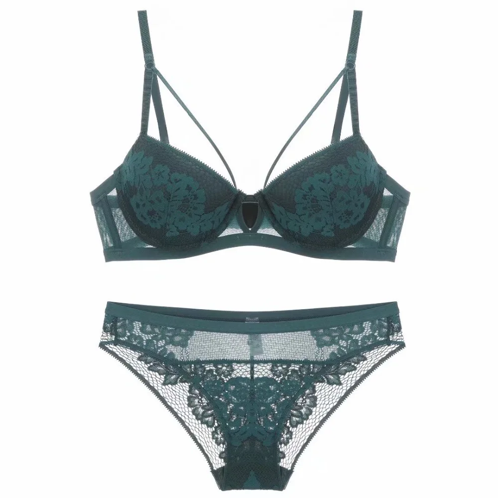 Lace Floral Embroidery Push Up Women Sexy Lingerie Sets Side Gather
