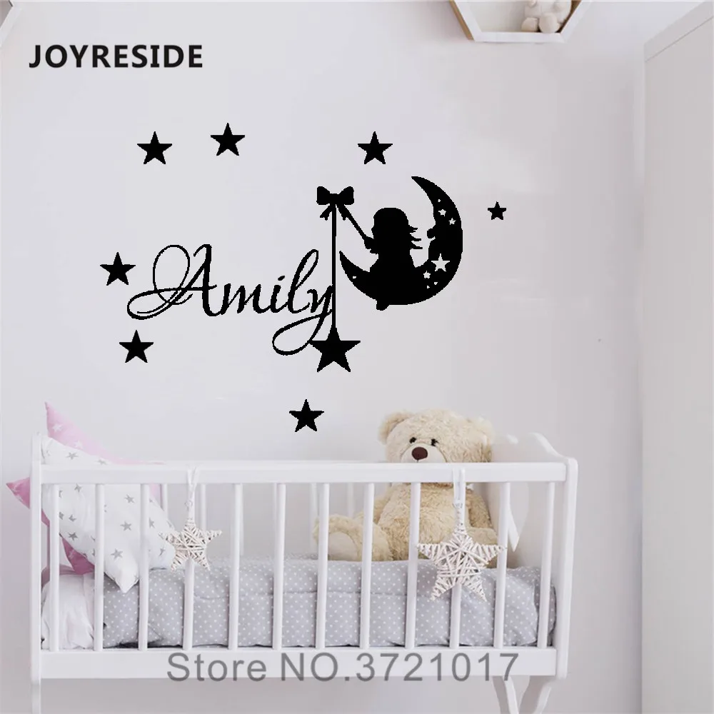 Joyreside Moon And Stars Wall Personalized Name Decal Vinyl Sticker ...