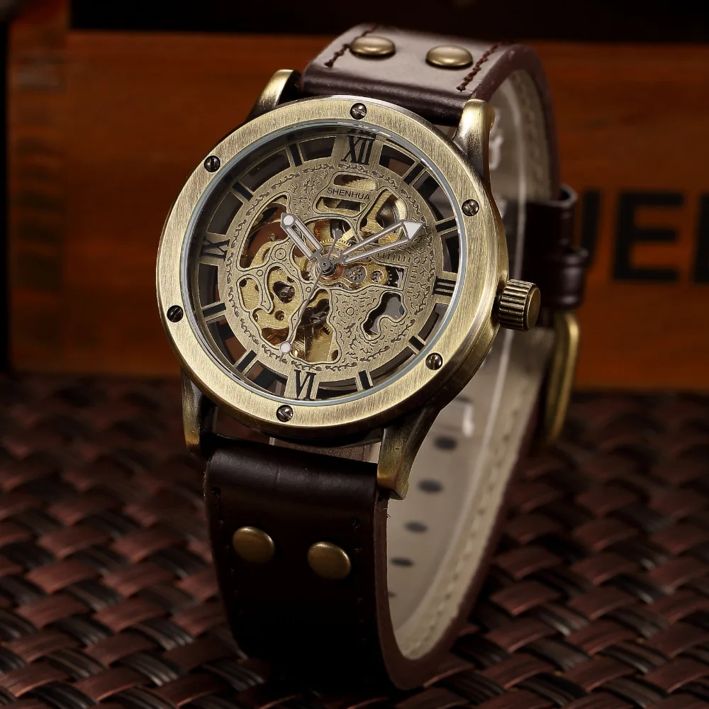 Vintage-Bronze-Automatic-Watches-Men-Skeleton-Brown-Leather-Strap ...