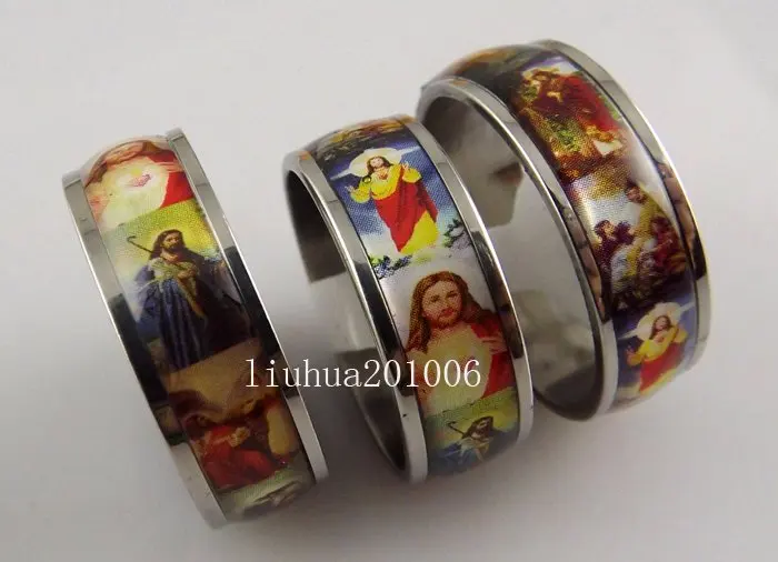 Wholesale 36 Pcs New Catholic Holy Icon Jesus Virgin Mary Stainless Steel Rings In Rings From