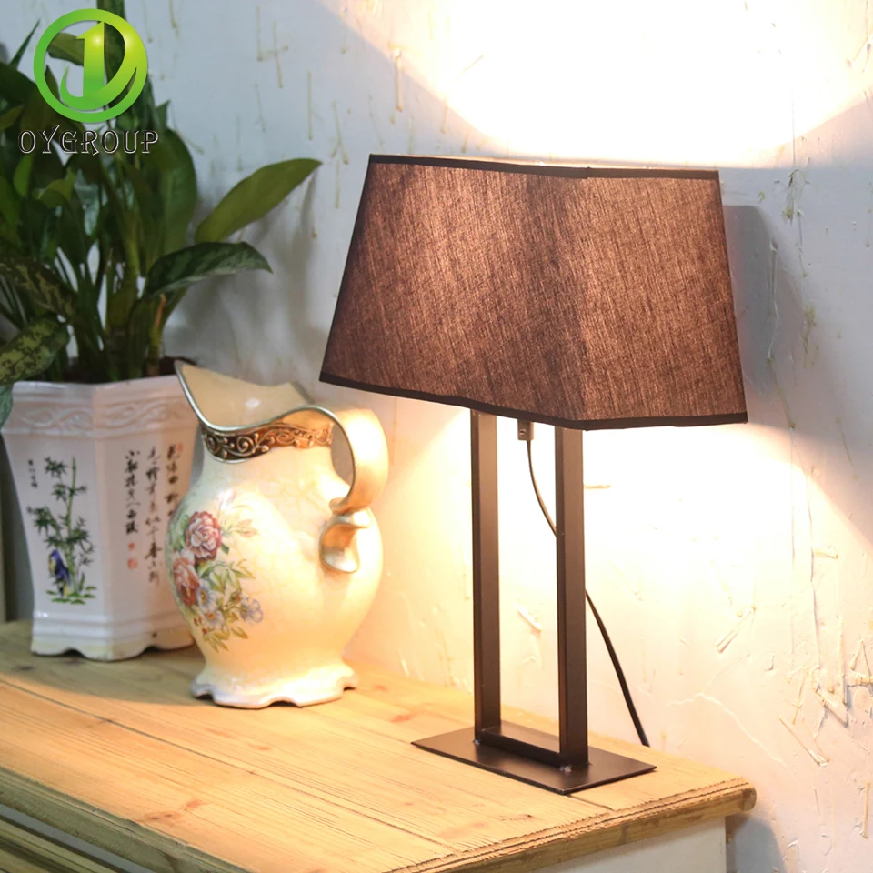 2PCS E27 Black Rectangular Table Lamp Iron Base Black Trapezoid ...