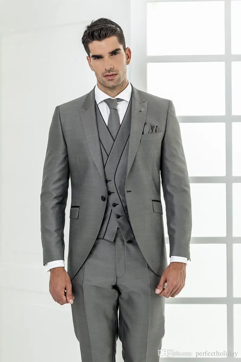 Latest Coat Pant Designs Grey Italian Prom Men Suit Slim Fit 3 Piece ...