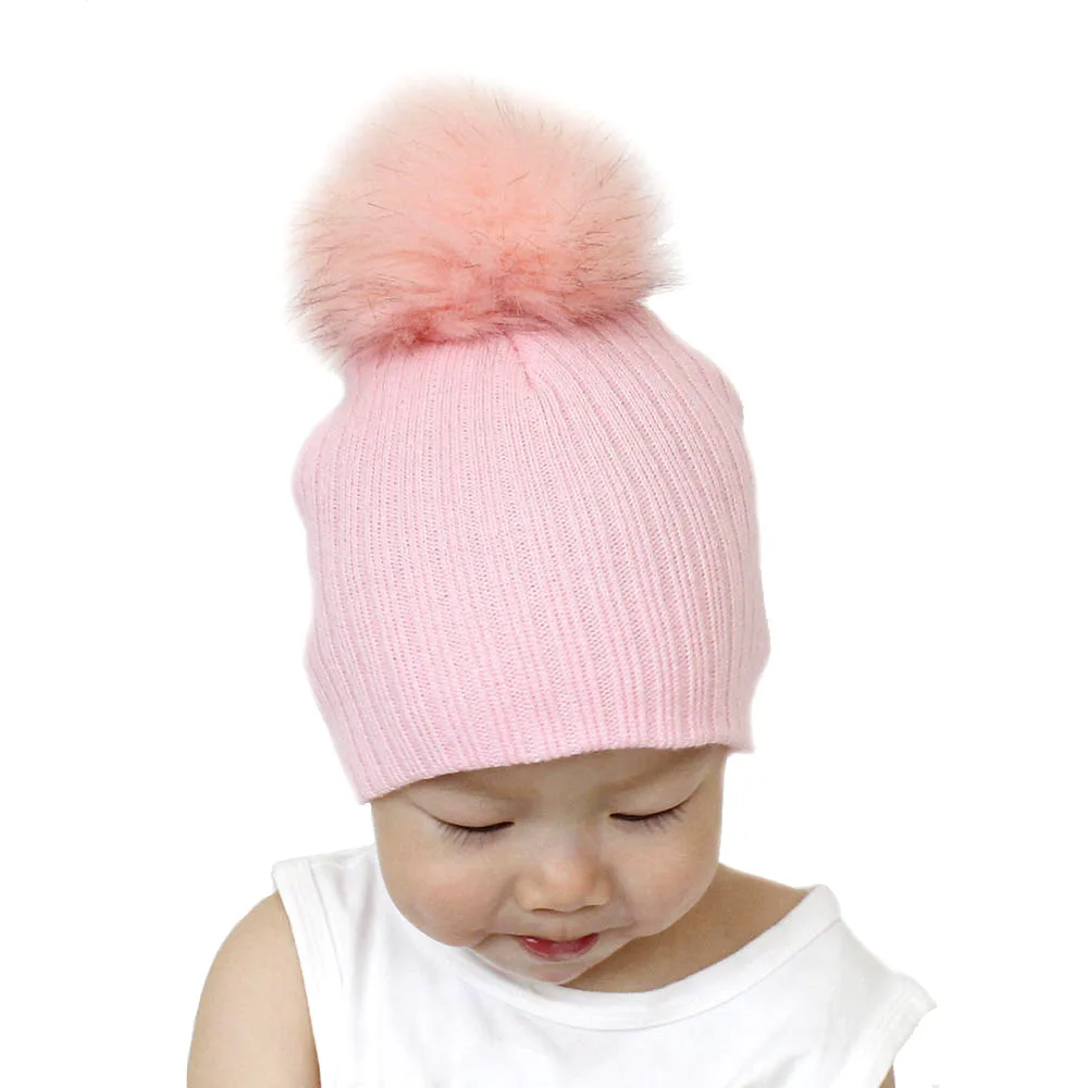 2018 Winter Baby hat children's wool caps winter hat big hair ball ...