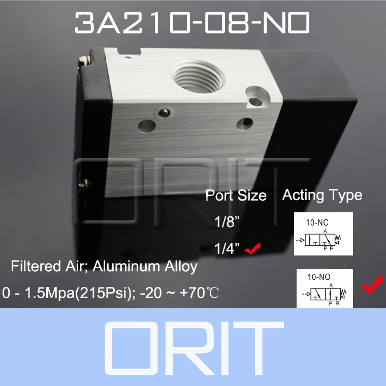 Airtac 3A210 08 NO Air Control Valve; 1/8" Port; Brushed Finishing ...