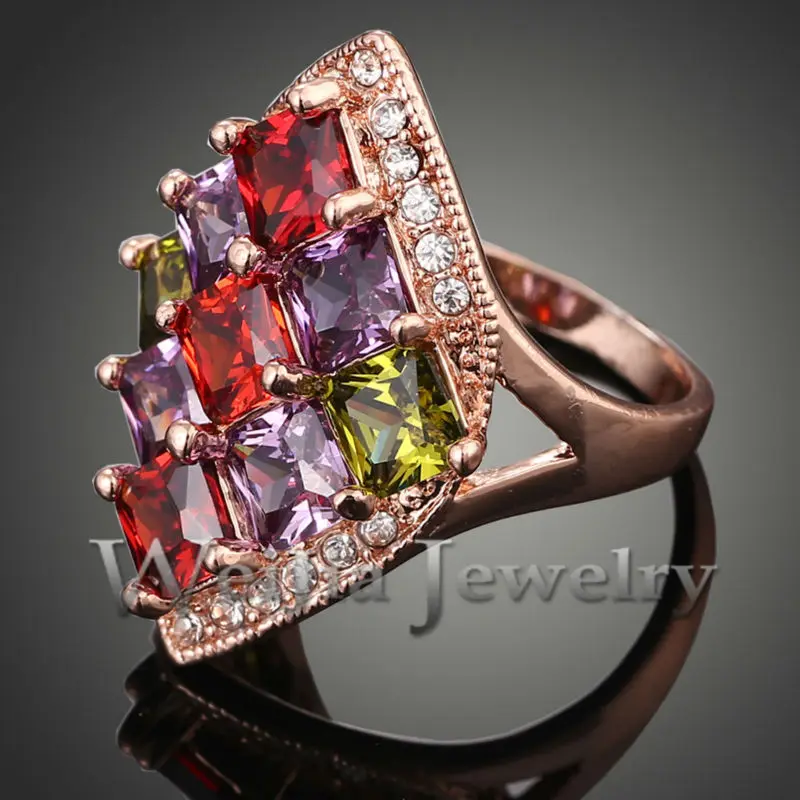 Rose Gold Color Colorful Candy Colored Austrian Crystal Stones Rings ...