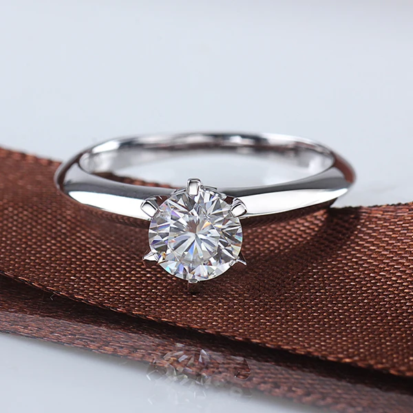 Moissanites Prong setting Classic 18k White Gold Ring Women 6.5mm/1CT ...