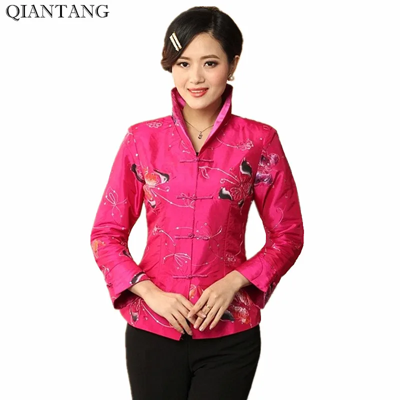 High Quality Hot Pink Womens Satin Jacket Traditional Chinese Style ...