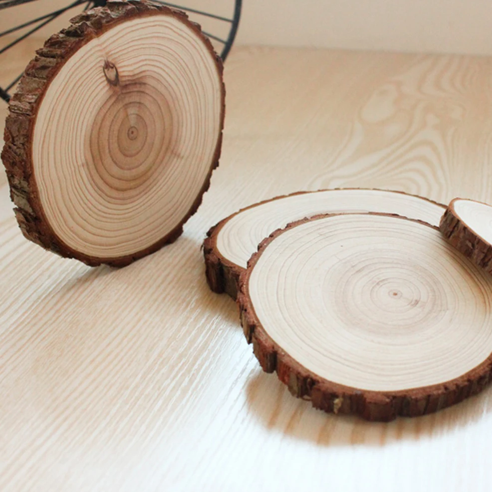 PINJEAS set of 6 Natural wood big coasters Slices Pine Wood coasters ...