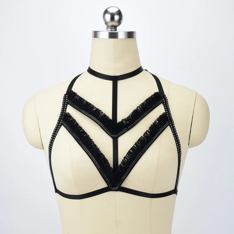 Buy Fetish Wear Cupless Bra Open Chest Bondage Harness Lingerie Black Lace Bra