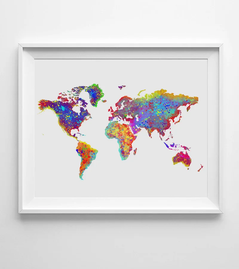 Wall Décor Prints Watercolor WORLD Map illustrations Art Print 8x10 ...