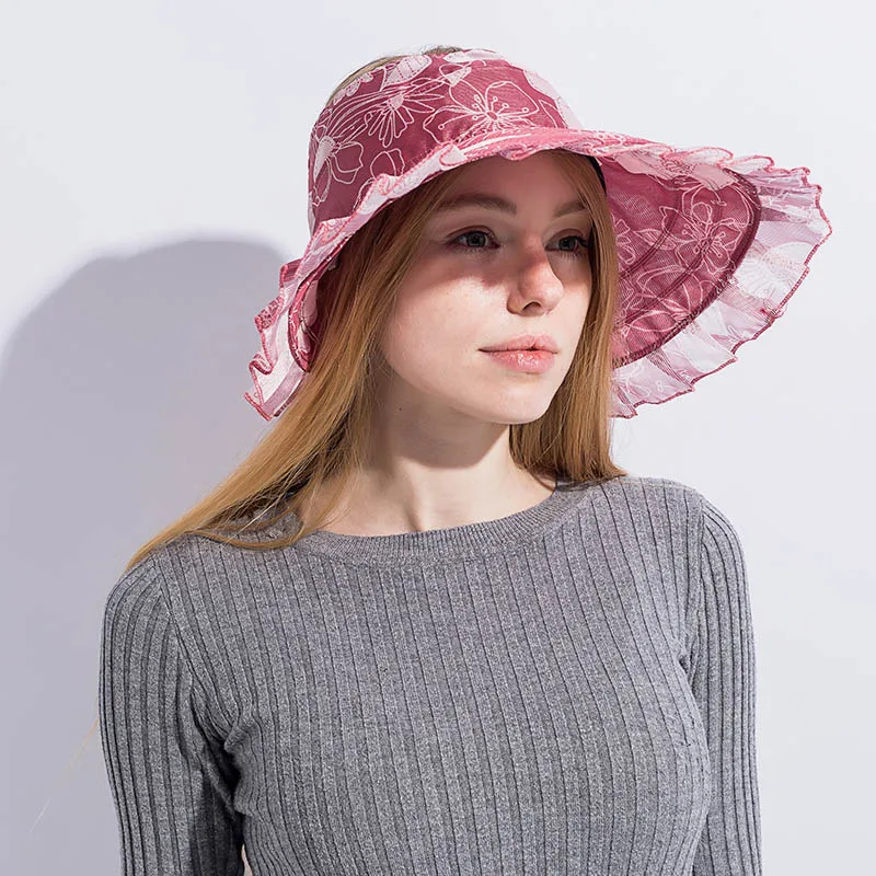 Hot Lace Beach Cap Foldable Floppy Flower Hat Summer Hats For Women