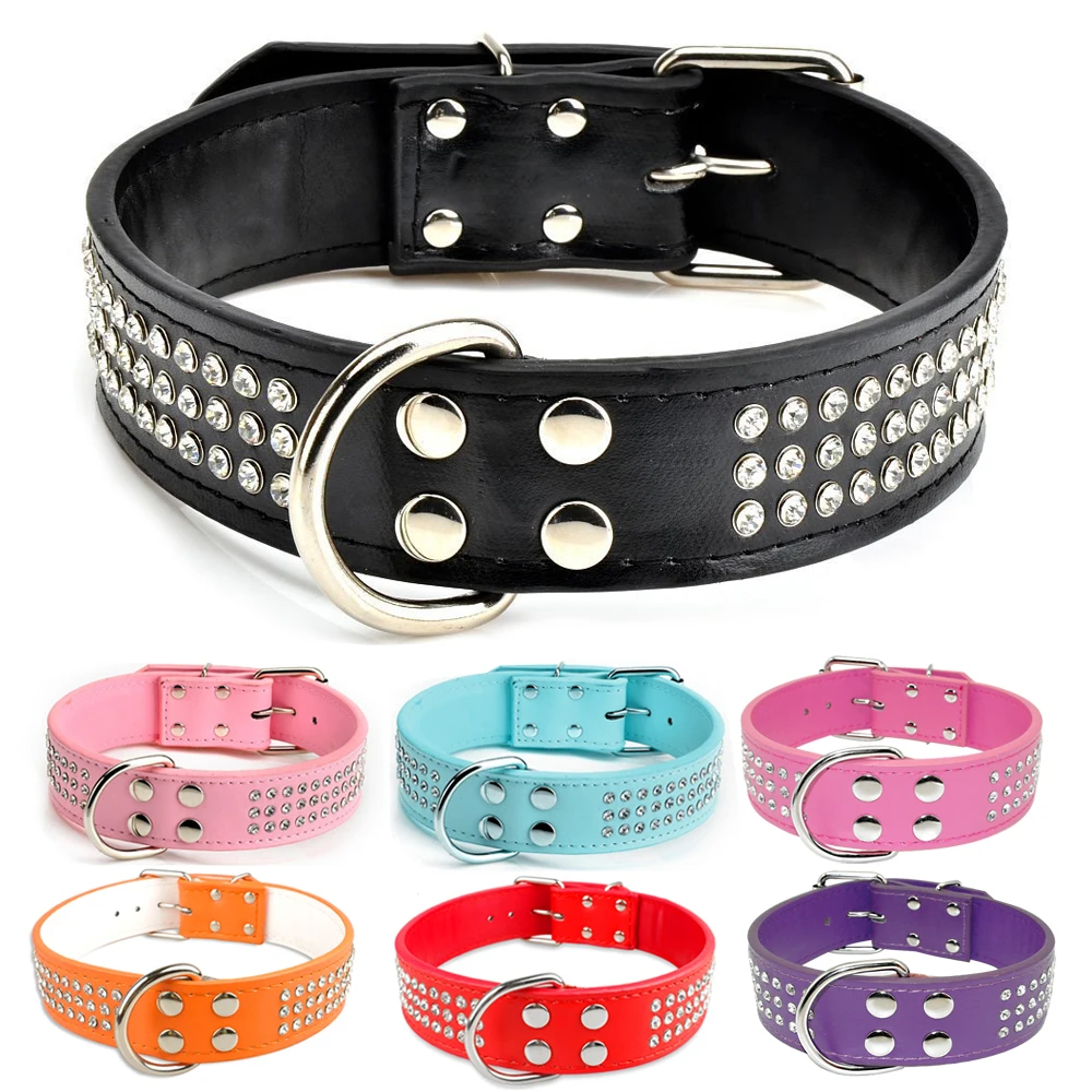Colliers de luxe en cuir strass pour chiens, rose, cristal, diamant ...