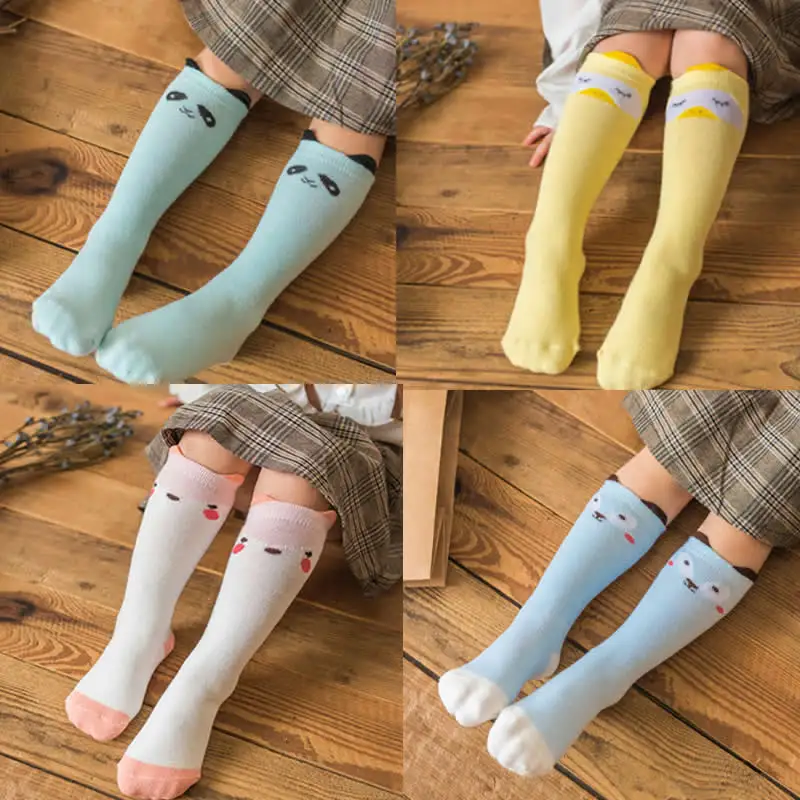 Girls Socks knee high Kids Baby Cute chicken bear print Cotton Socks ...