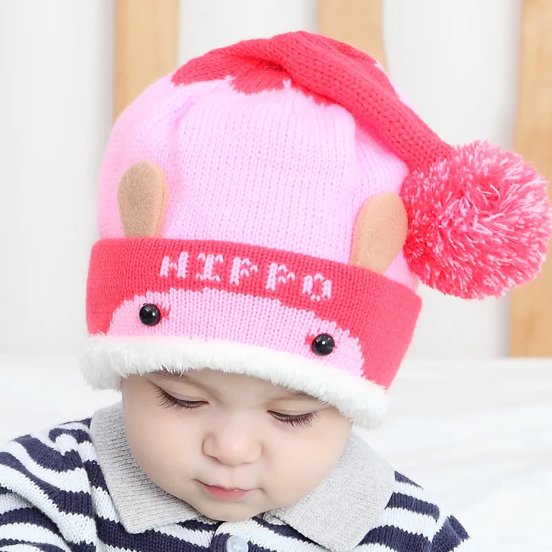 Kids Knitted Winter Warm Cap Baby Hats Cartoon Bear Thick Warm Children ...