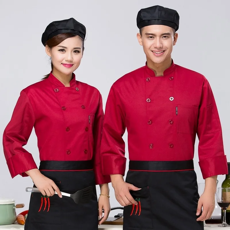 Chaqueta de Chef de manga larga para hombre, uniforme de cocina para ...