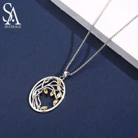 SA SILVERAGE 925 Sterling Silver Tree of Life Pendant Necklaces for Women Gold Color Silver Long ...