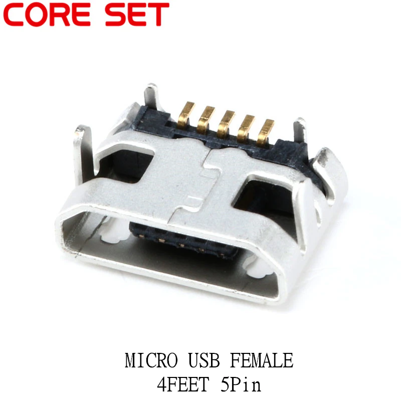 100pcs Micro USB Jack Connector Female 5pin Charging Socket Four Legs ...