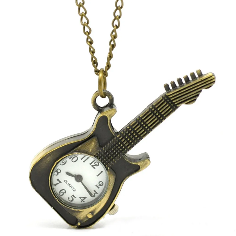 #5001Guitar Shape Pocket Quartz Keyring Watch keychain Pendant Gifts ...
