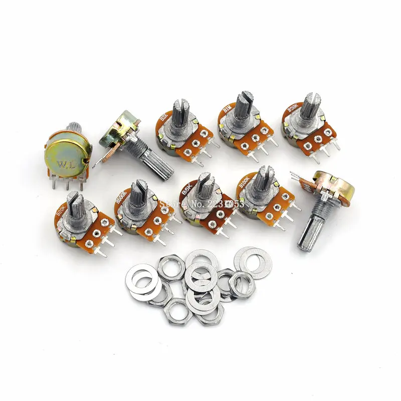 10PCS/LOT WH148 Linear Potentiometer Kit 20mm Shaft With Nuts And ...