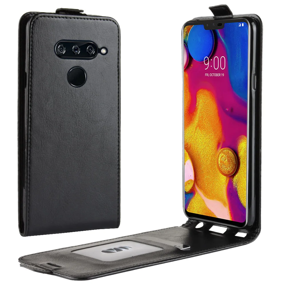 V40 Case for LG V40 ThinQ Down Open Style Flip Leather Thick Solid Card ...