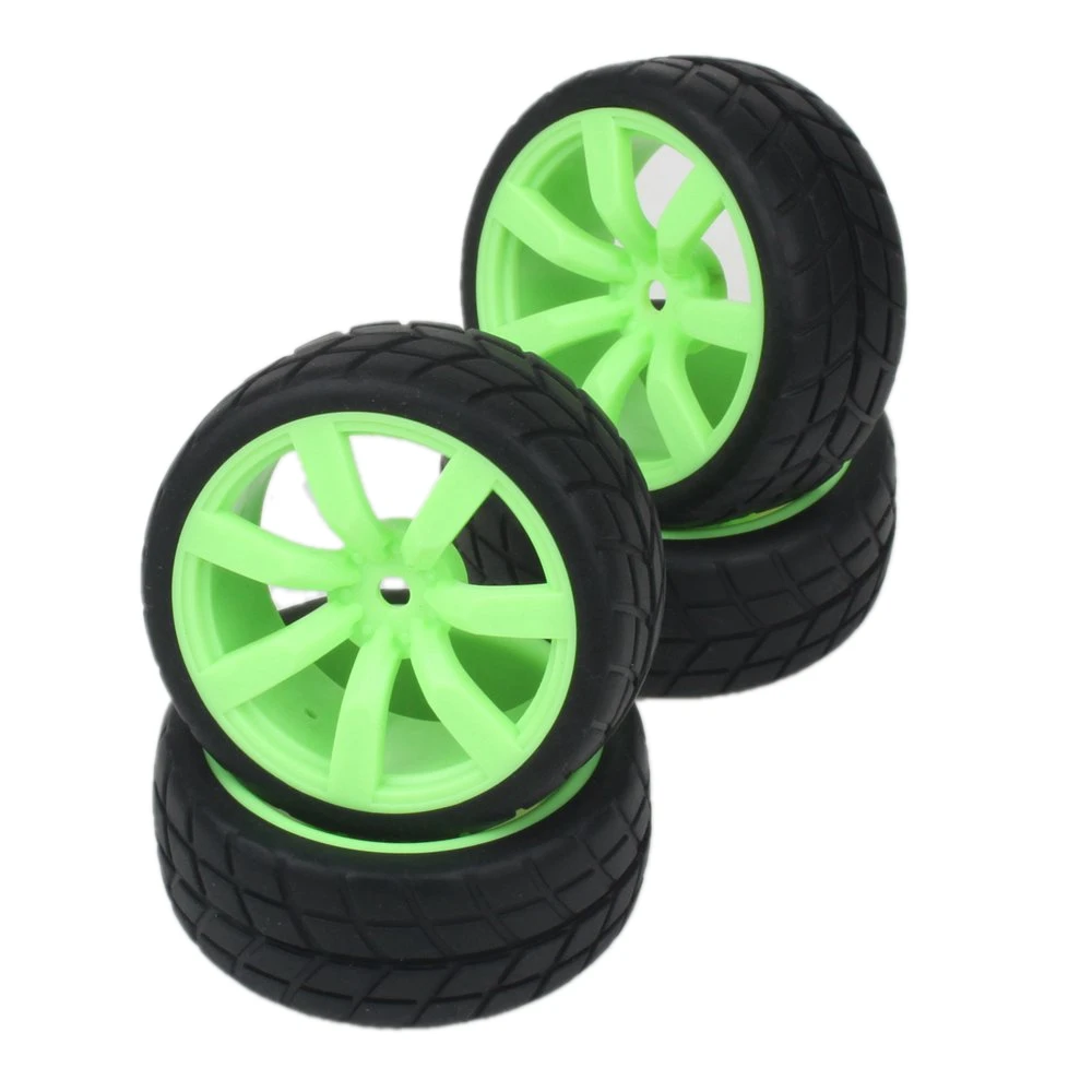 Green 7 Spoke Spider Plastic Wheel Rim & Soft Tires Tyre for RC 1:10 On ...