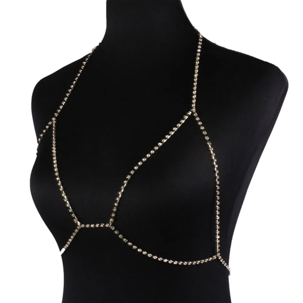 2017 New Gold Rhinestone Sexy Bra Body Chain Jewelry Gold Flash