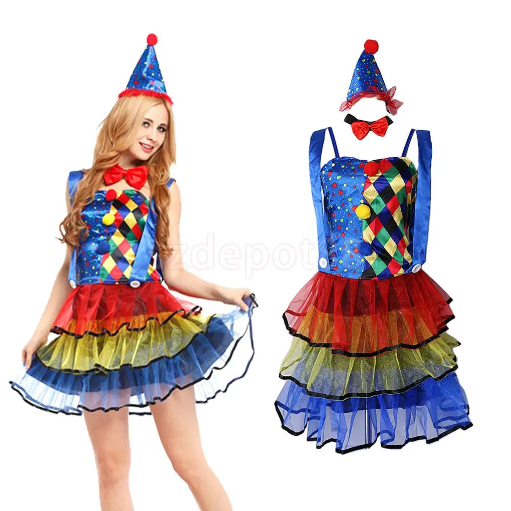 Funny Clown Costume Ladies Dress Party Halloween Carnival Christmas New ...