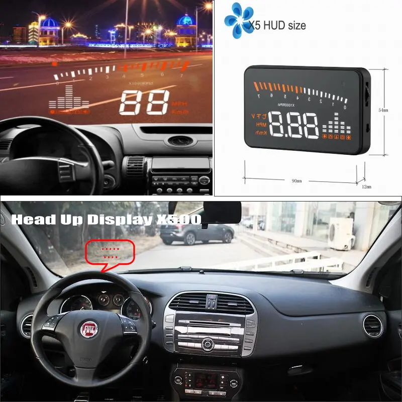 Car HUD Head Up Display For FIAT 500/Bravo/Croma/Ritmo 2009 2020 AUTO ...