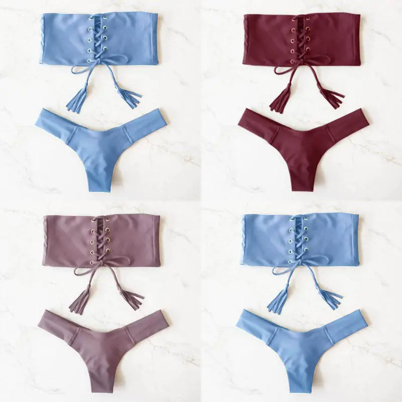 Sexy Women Bandage Bikini Set Push Up Padded Bra Swimsuit Swimwear