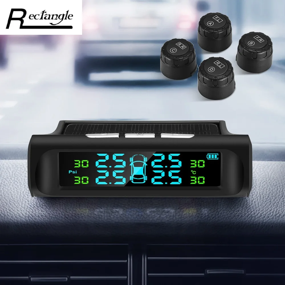 Rectangle TPMS Solar Power Car Tyre Pressure Monitoring System with 4 ...