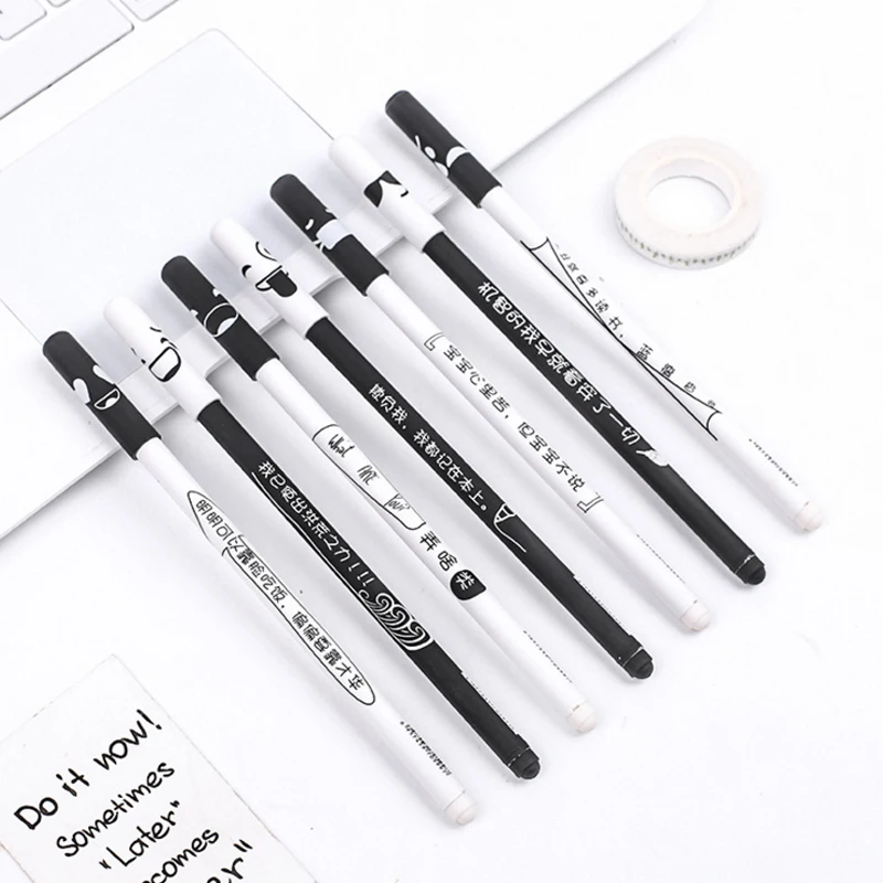 8 Pcs/Lot Black and White Gel Pen Personality Characters 0.5nn Ink ...