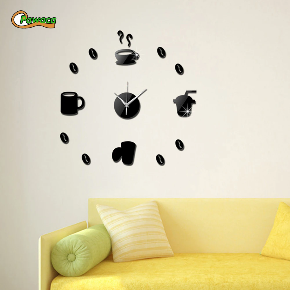Digital Number Coffee Cup DIY wall Clock Acrylic Sticker Self adhesive ...