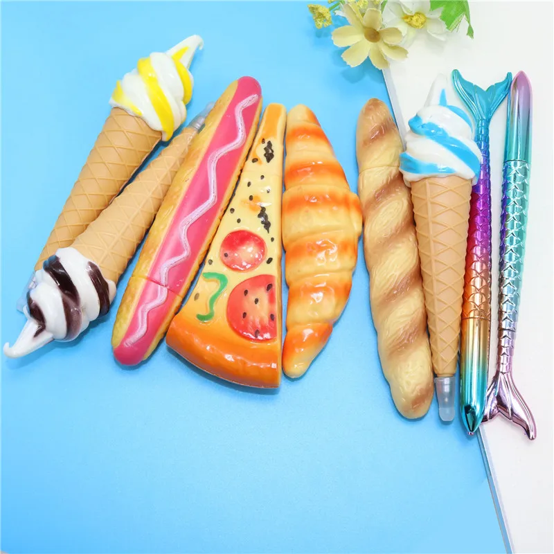2 Pcs Creative Fish tail pen Food series Funny pizza ballpoint pen ...