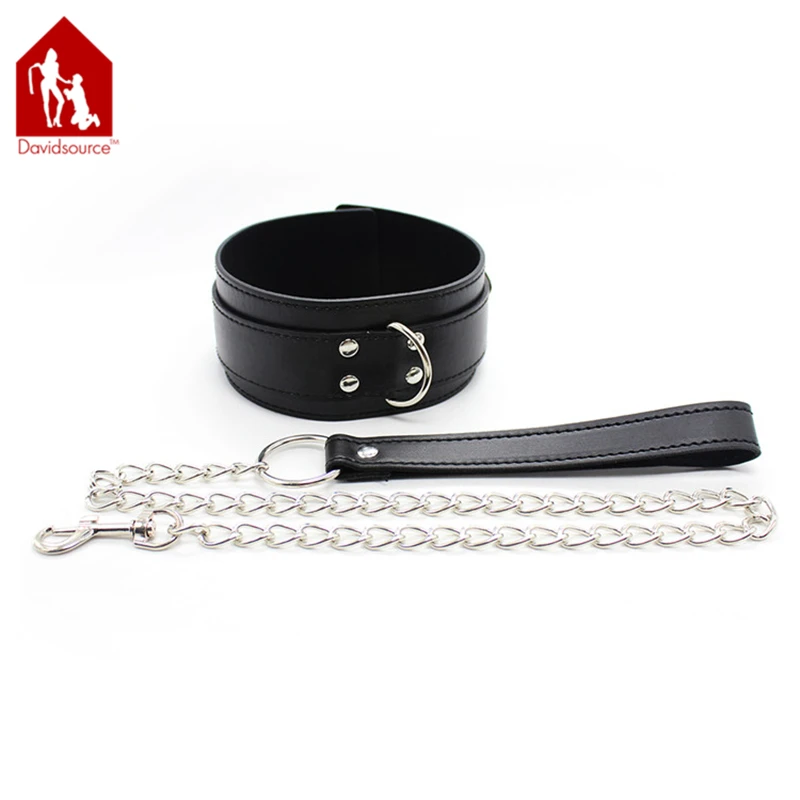 Davidsource Double Pin Belt Leather Strap Neck Collar With Metal Chain