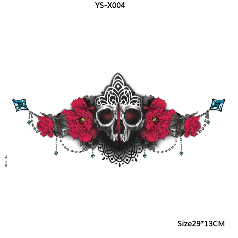 Skull And Flower Chest Tattoos