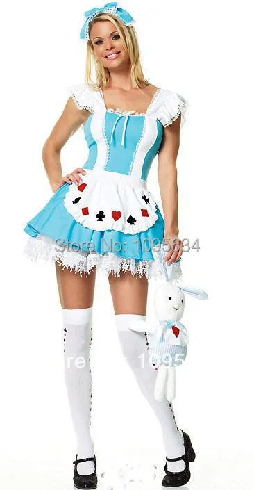 Free Shipping Alice Girl Alice In Wonderland Fancy Dress Blue Alice