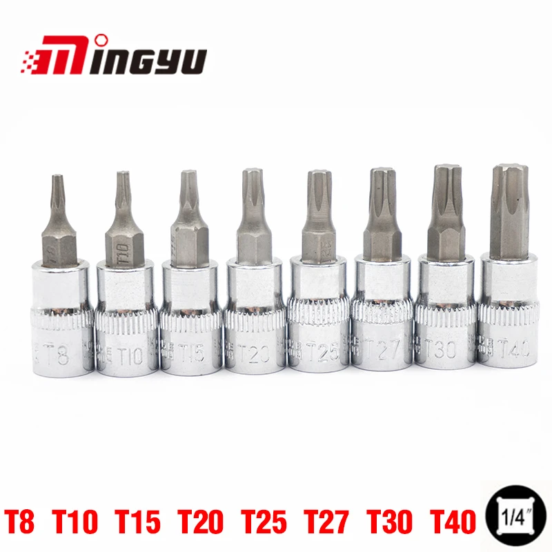 8Pcs 1/4" Bit Socket T8 T10 T15 T20 T25 T27 T30 T40 Hex Torx Screwdriver Bits Tools Set Kit 38MM ...
