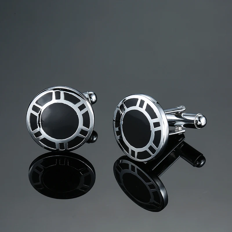 Luxury Silvery Black Enamel Round Cufflinks For Mens Women High Quality ...