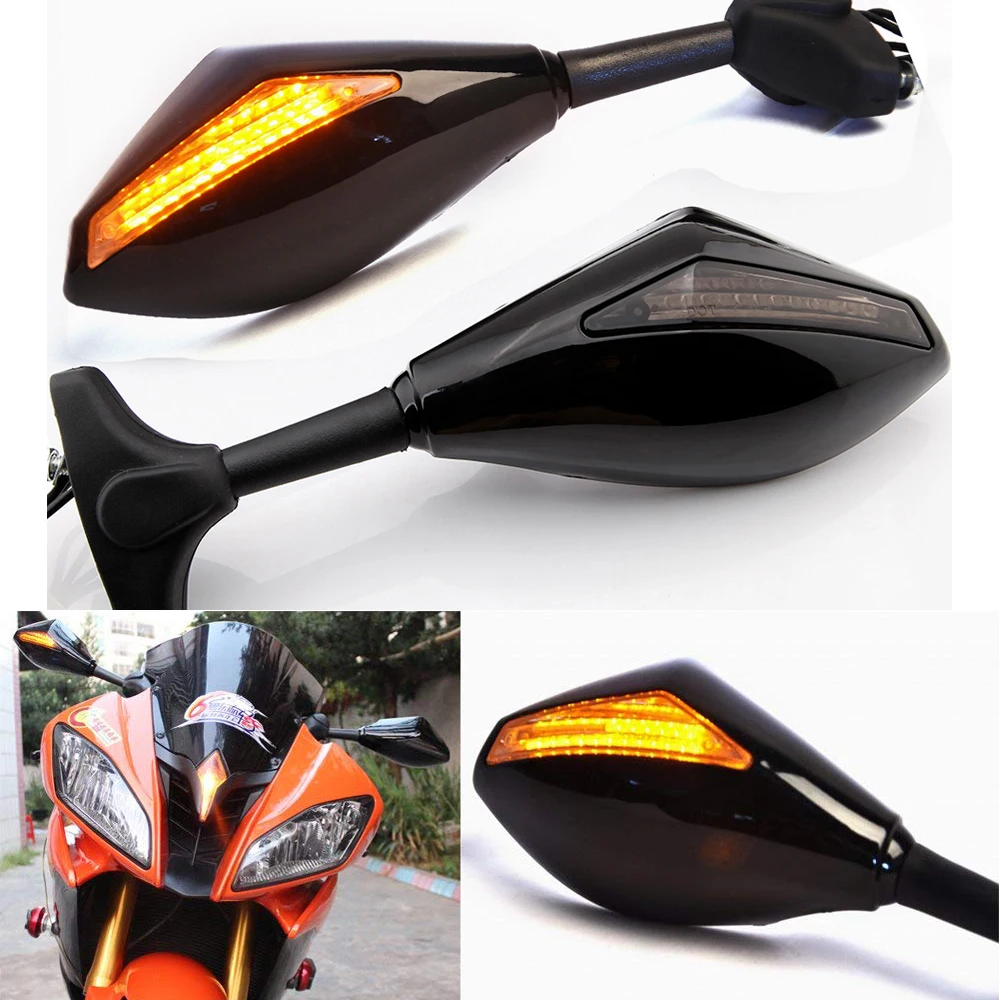 Black Motorcycle Front Back LED Turn Signal Integrated Mirrors for ...