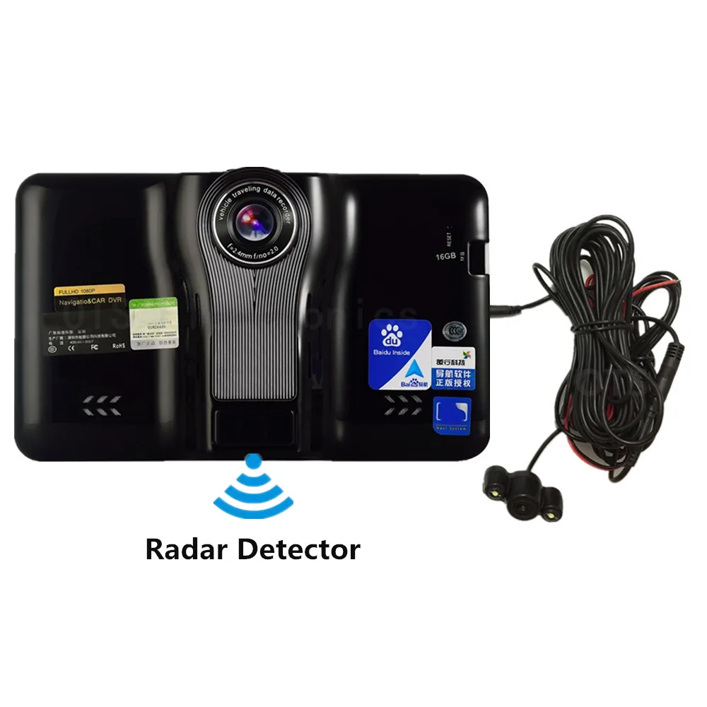 New 7 inch GPS Navigation Android DVR Rear View Dual Camera Radar ...