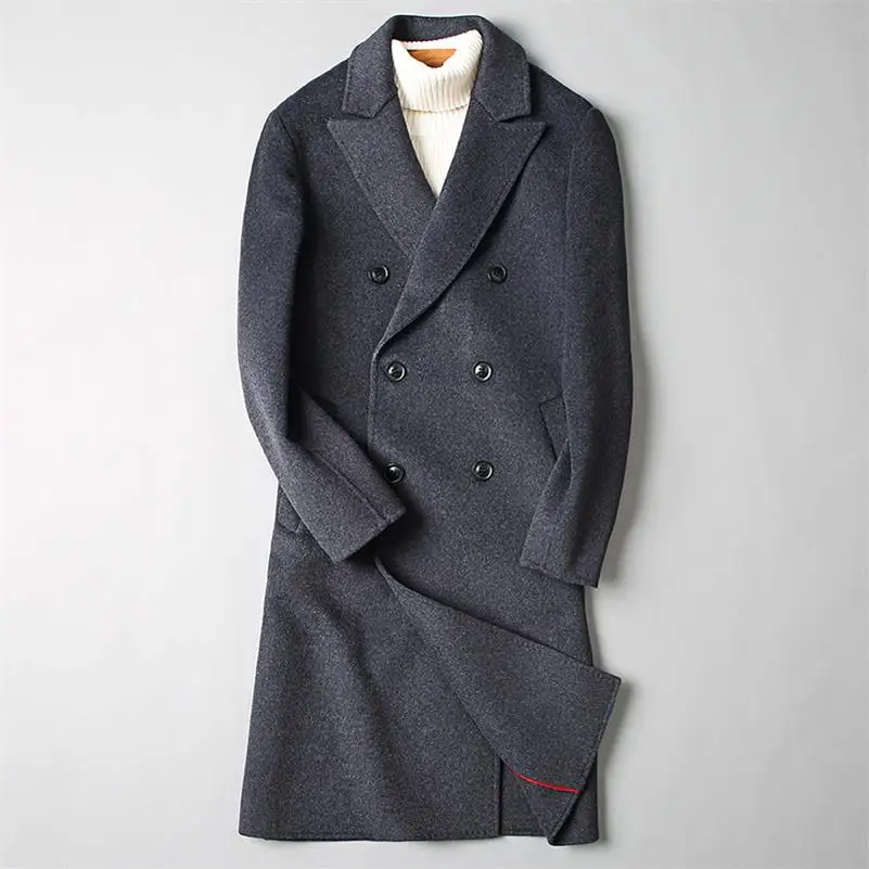 Men Epaulets Slim Fit Double Breasted Belted Worsted Coat Trench Winter ...