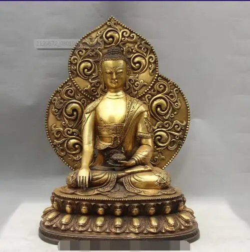 S03470 19 Tibet Buddhism Old Copper Bronze Gild Tathagata Buddha Rulai ...