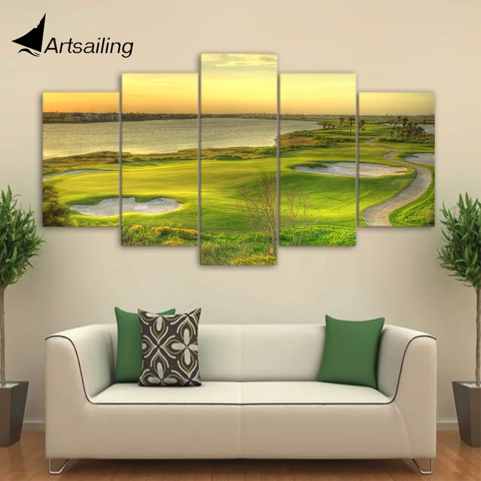 Hd Printed 5 Piece Canvas Art Golf Painting Framed Modular Wall ...