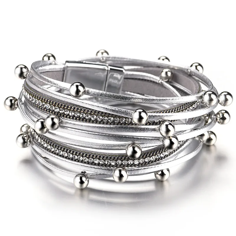 ALLYES Metal Beads Charm Leather Bracelets for Women Fashion 2020 ...