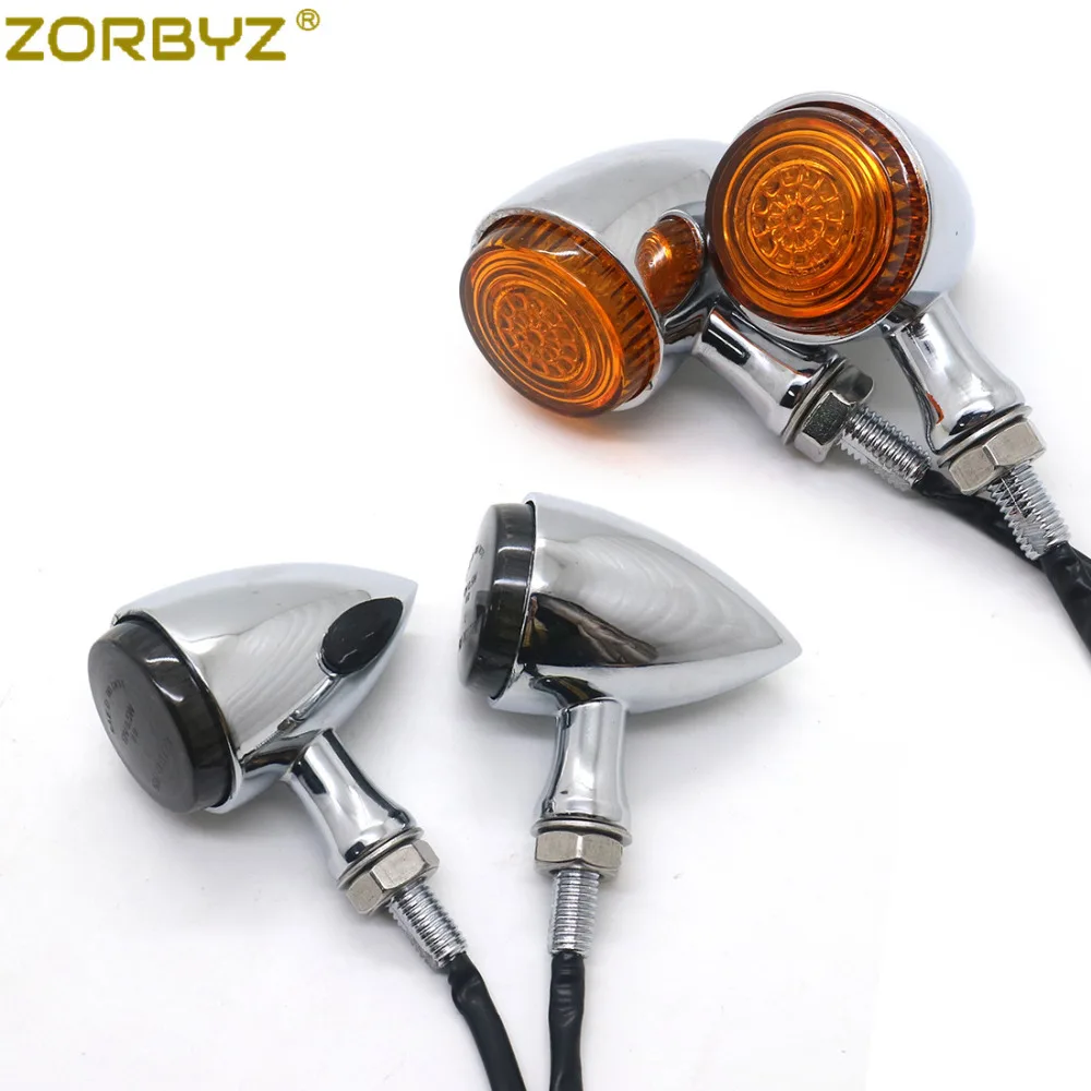 ZORBYZ 2X Motorcycle Chrome Metal Bullet LED Turn Signal Indicator ...