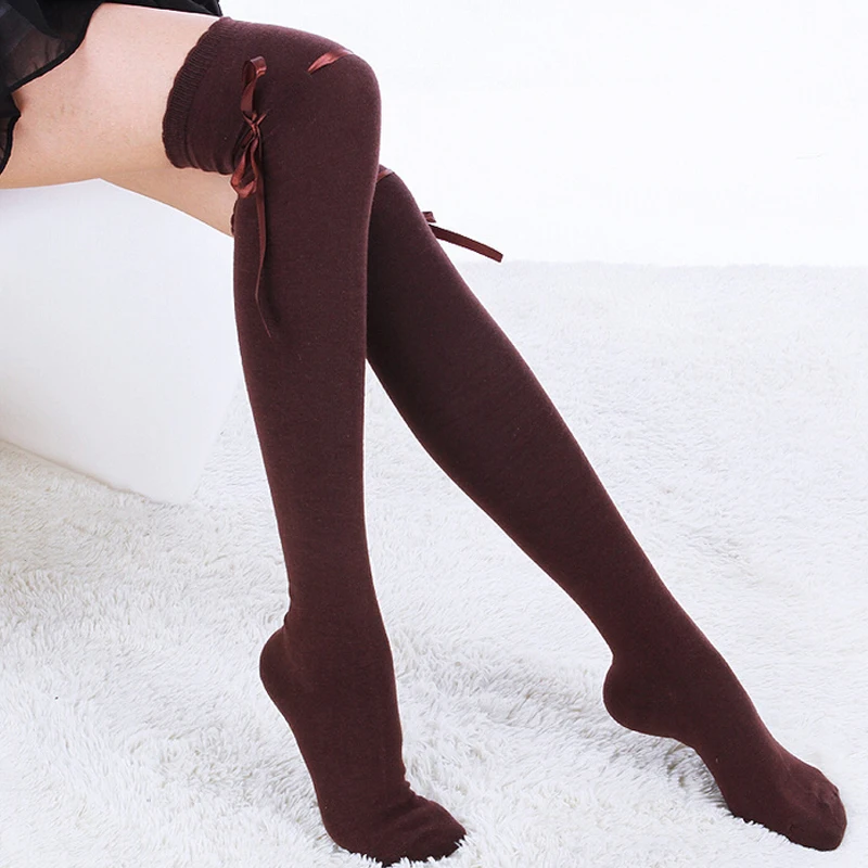 Buy Knee Socks Sexy Thigh High Socks With Ribbon Bow Tie Accessories Female