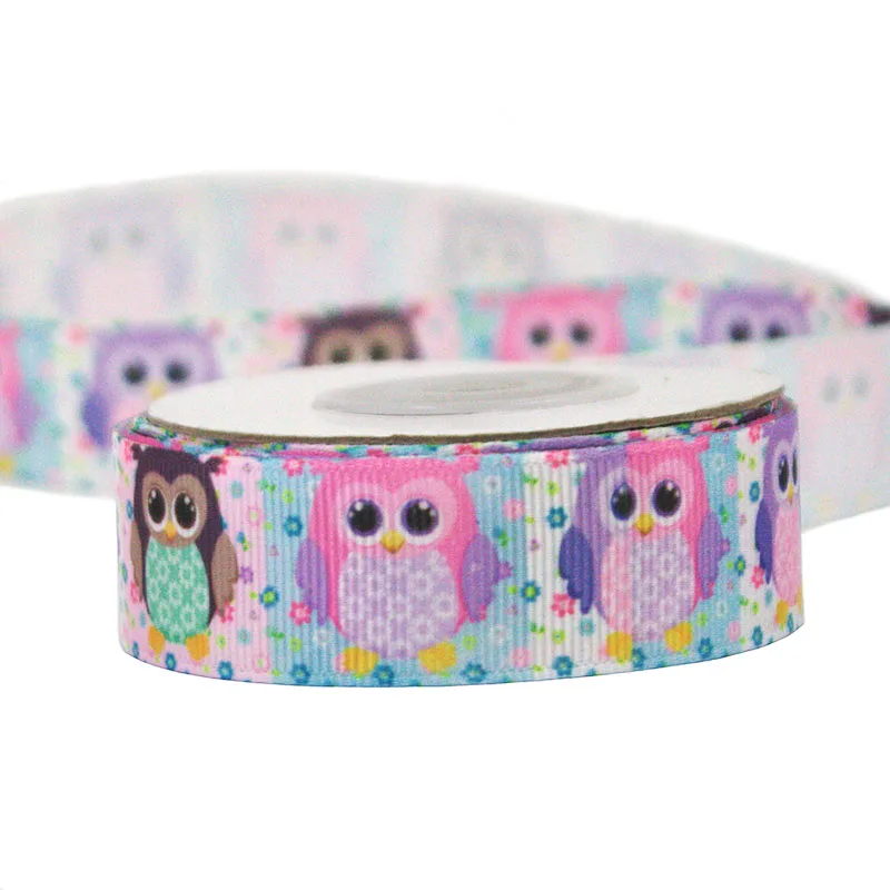 []IuBuFiGo] 10 yard 7/8" Owl Printed grosgrain ribbon 22mm Polyester ...